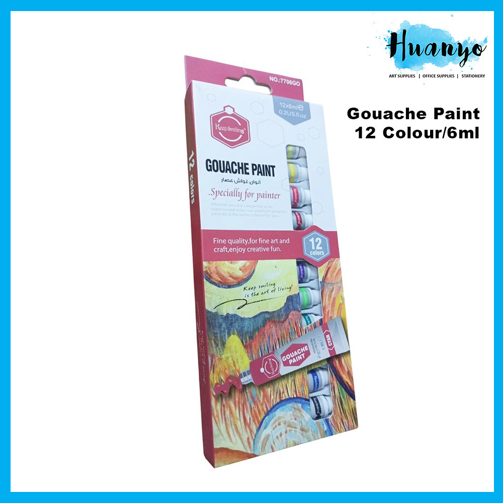 Artist Gouache Paint Set 12 Color 6ml Vibrant Opaque Water-Based Colors ...
